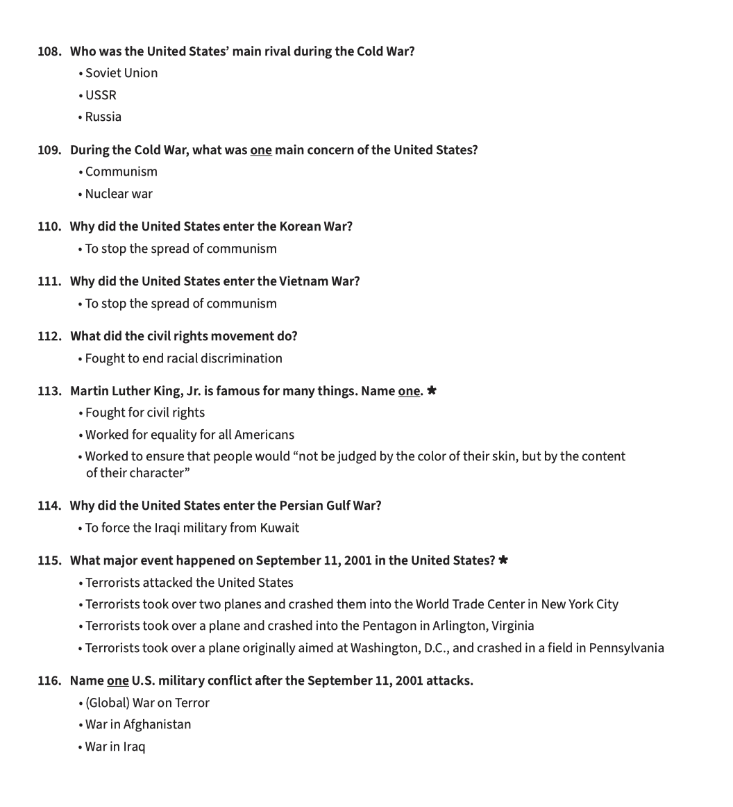 2025 U.S. Citizenship Civics Test (128 Questions) - The Law Offices of ...